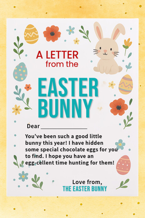White Joyful Editable Easter Bunny Letter For Kids” Poster Template ...