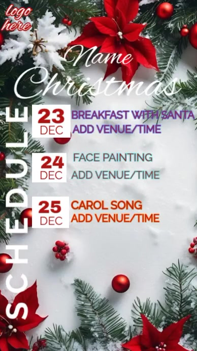 White Joyful Editable Festive Schedule Template Digital Display (9:16 ...