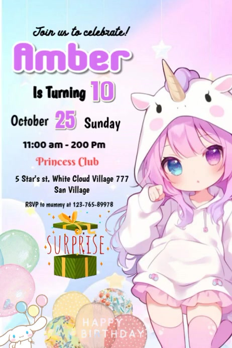 White Joyful Editable Kids Birthday Poster Template | PosterMyWall