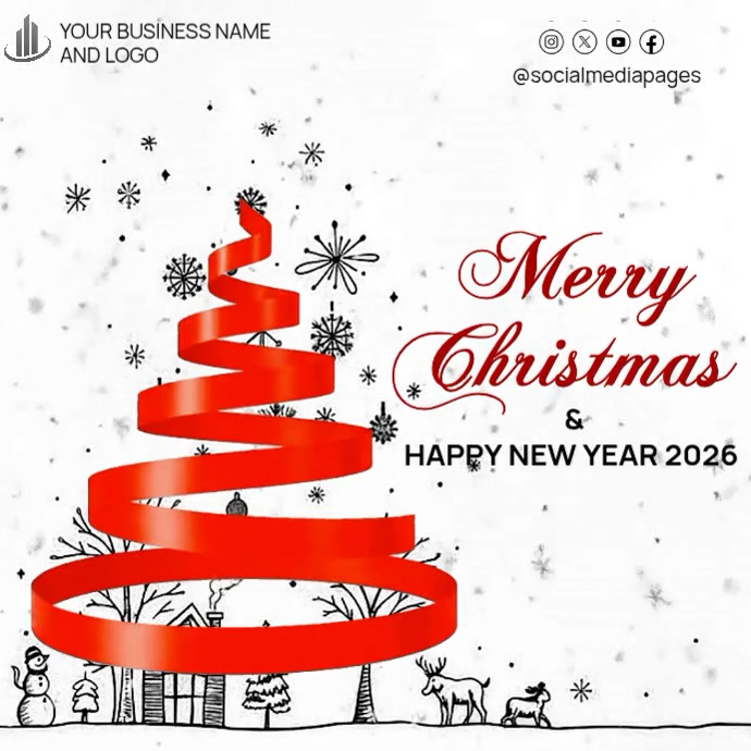 White Joyful Elegant Christmas Ribbon Tree Business Greeting Card ...