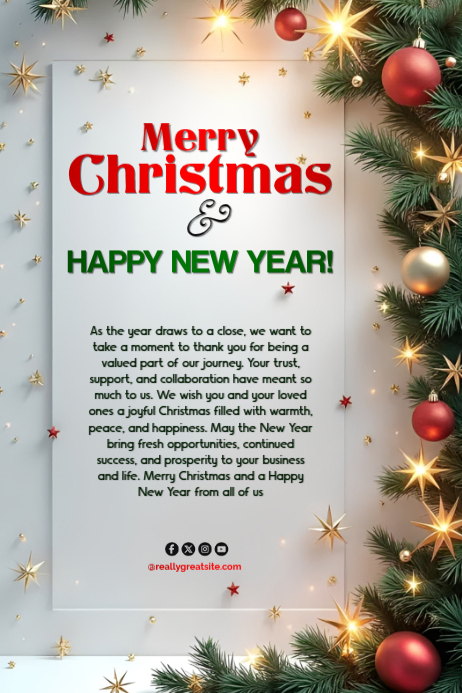 White Joyful Elegant Merry Christmas & Happy New Year Business Greeting ...