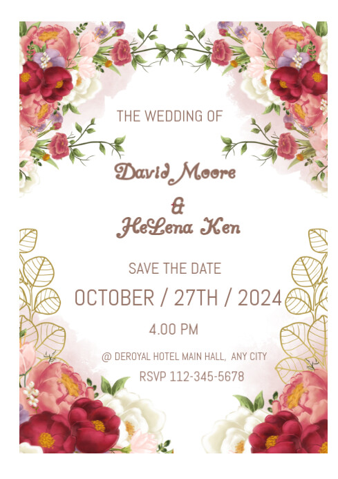 White Joyful Elegant Wedding Invitation Card A4 Template | PosterMyWall