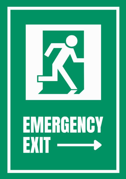 White Joyful Emergency Exit Sign Template – Safety Direction Arrow ...