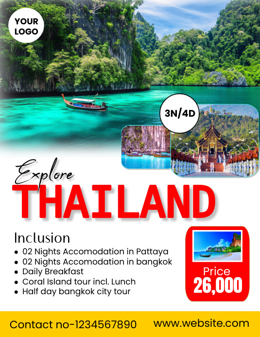 White Joyful Explore Thailand Flyer (us Lette Template | PosterMyWall