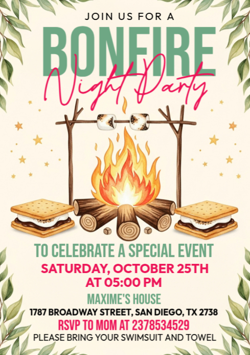 White Joyful Fall Bonfire Party A4 Template | PosterMyWall