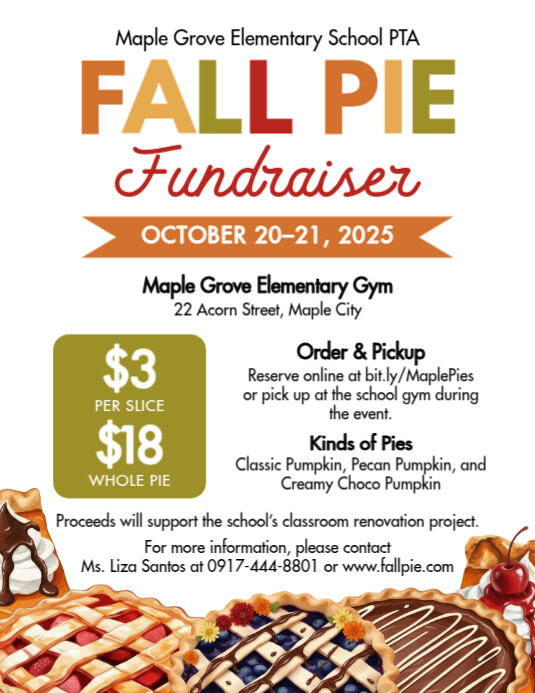 White Joyful Fall Pie Fundraiser Flyer (us Letter) Template | PosterMyWall
