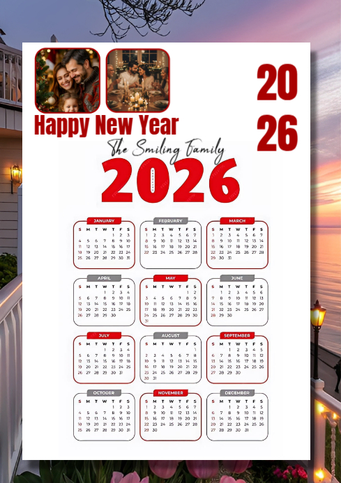 Шаблон White Joyful Family Calendar 2026 A4 | PosterMyWall