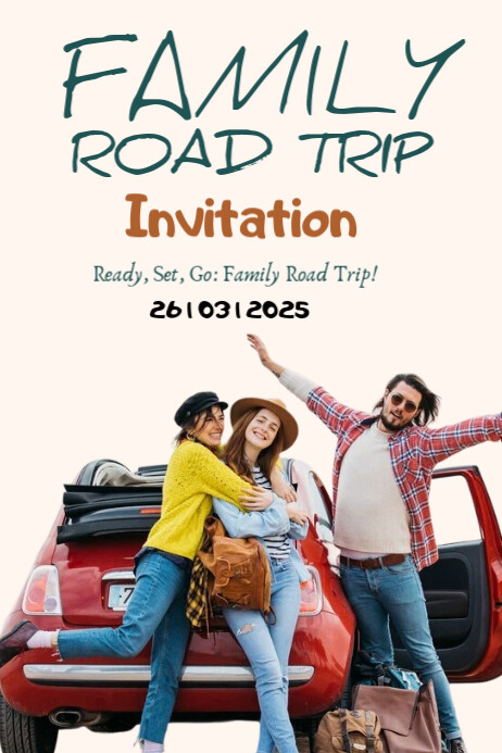 White Joyful Family Road Trip Invitation Poster Template | PosterMyWall