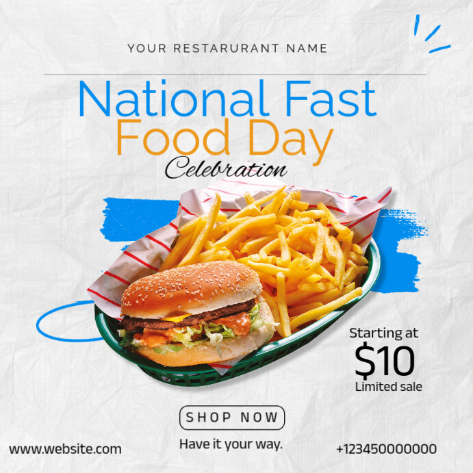 White Joyful Fast Food Day Instagram Post Template | PosterMyWall