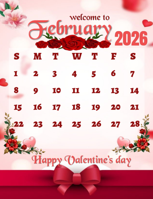 White Joyful February Calendar 2026,2027,2028.. Flyer (us Letter ...