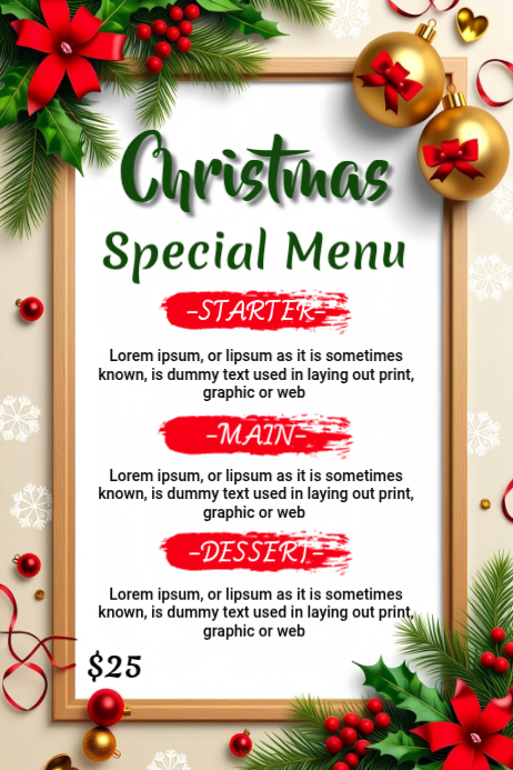 White Joyful Festive Holiday Food Menu With Prices Poster Template ...