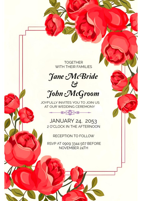 White Joyful Floral A6 Wedding invitation Template | PosterMyWall