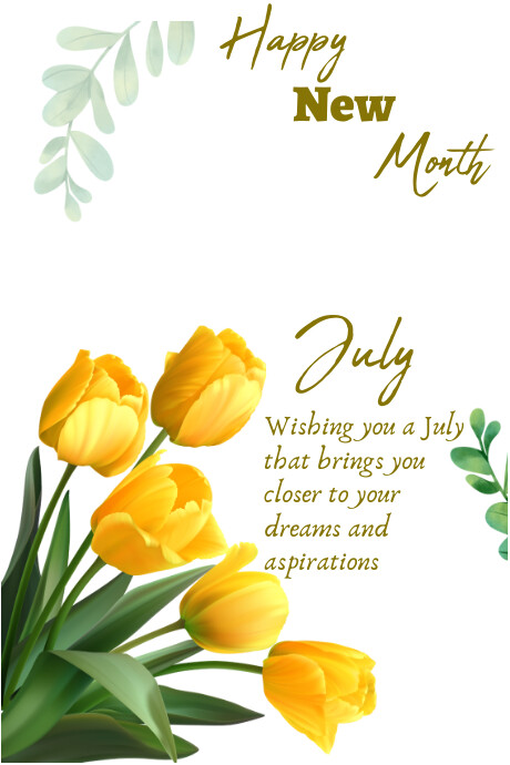 White Joyful Floral Happy New Month July Tum Template | PosterMyWall