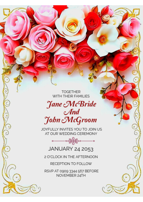 White Joyful Floral Wedding Invitation Card A6 Template | PosterMyWall