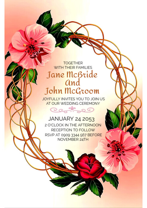 White Joyful Floral Wedding Invitation Card A6 Template | PosterMyWall