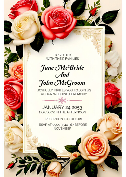 White Joyful Floral Wedding Invitation Card A6 Template | PosterMyWall