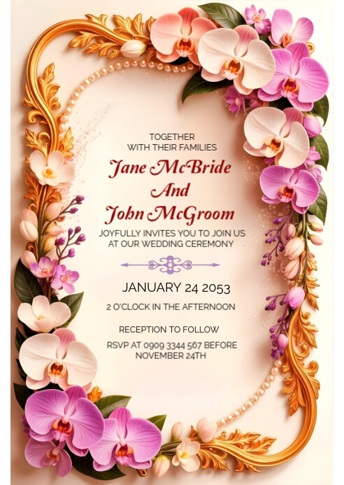 White Joyful Floral Wedding Invitation Card A6 Template | PosterMyWall