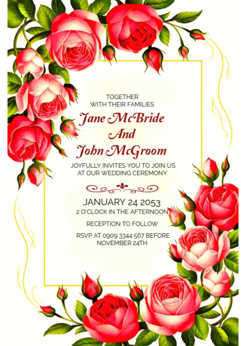 White Joyful Floral Wedding Invitation Card A6 Template | PosterMyWall