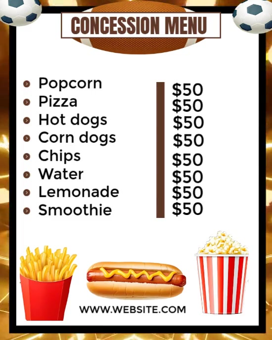 White Joyful Football Concession Menu Flyer Instagram Portrait Template ...