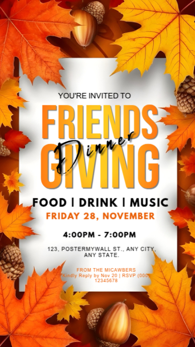White Joyful Friendsgiving Dinner Party Instagram Story Template ...