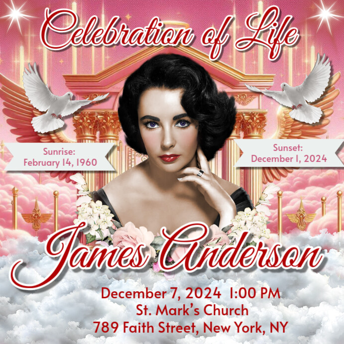 White Joyful Funeral Flyer Instagram Post Template | PosterMyWall