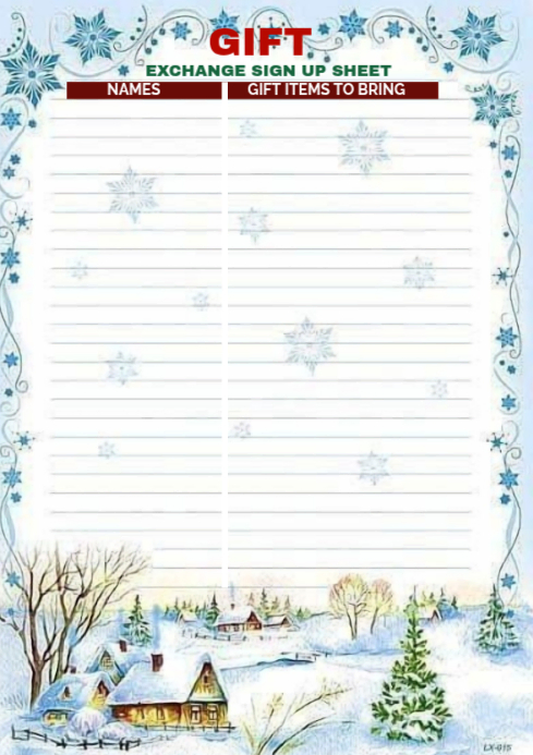 White Joyful Gift Exchange Sign Up Sheet A4 Template | PosterMyWall
