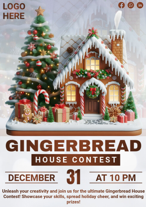 White Joyful Gingerbread House Contest A4 Template | PosterMyWall