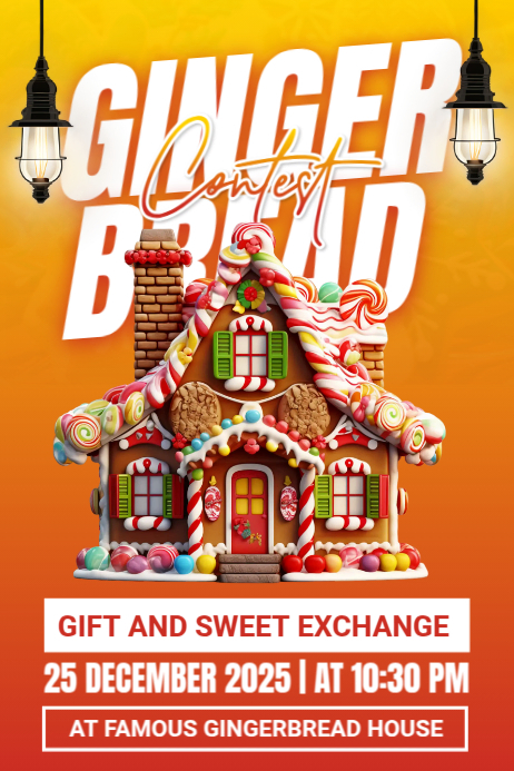 White Joyful Gingerbread House Contest Poster Template | PosterMyWall