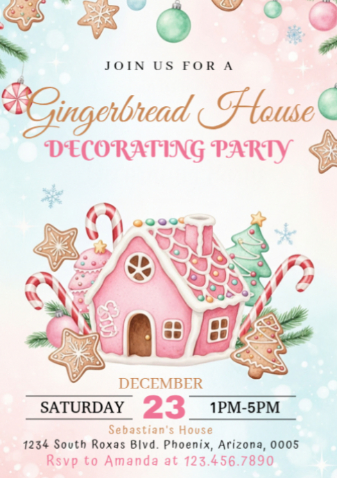 Copy of White Joyful Gingerbread House Party Invitation, A2 | PosterMyWall