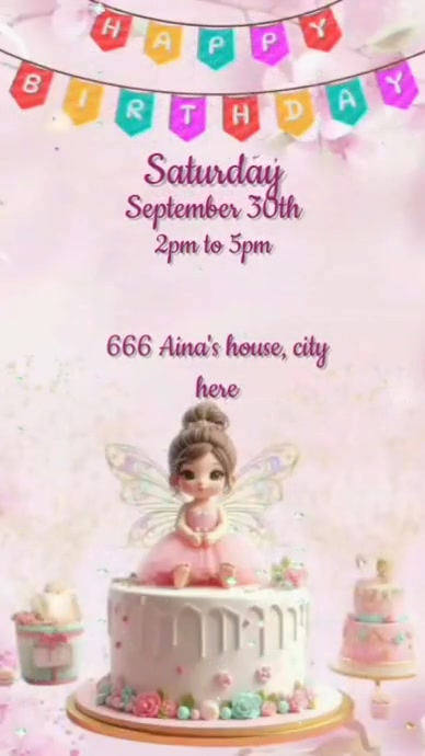 Plantilla de White Joyful Girl Birthday Invitation Digital Display (9: ...