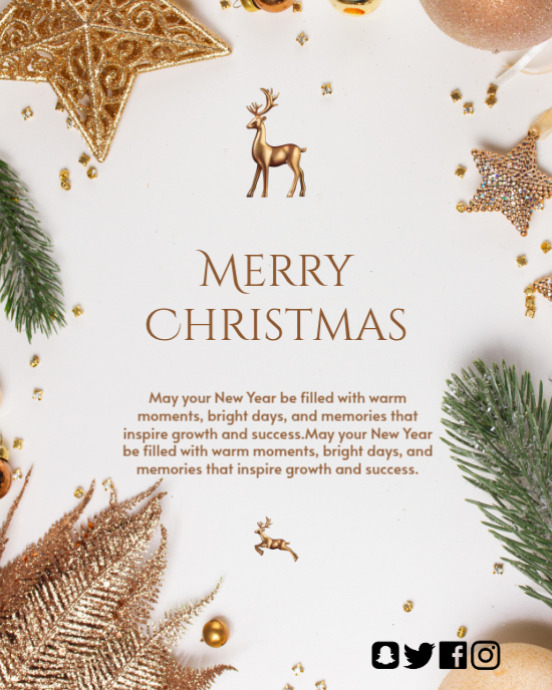 White Joyful Gold And Green Christmas Greetings Card Instagram Portrait ...