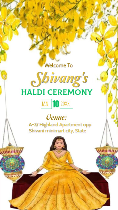 White Joyful Gold And Green Haldi Ceremony Invitation Poster Design ...
