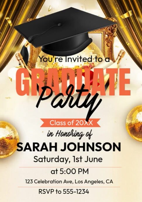 White Joyful Graduate Party A4 Template | PosterMyWall