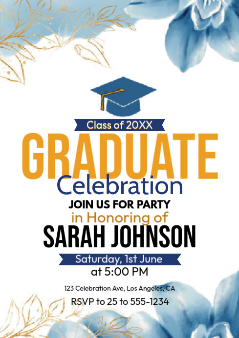 White Joyful Graduation Party Flyer, A4 Template | PosterMyWall