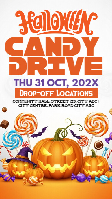 White Joyful Halloween Candy Drive Instagram Story Template | PosterMyWall