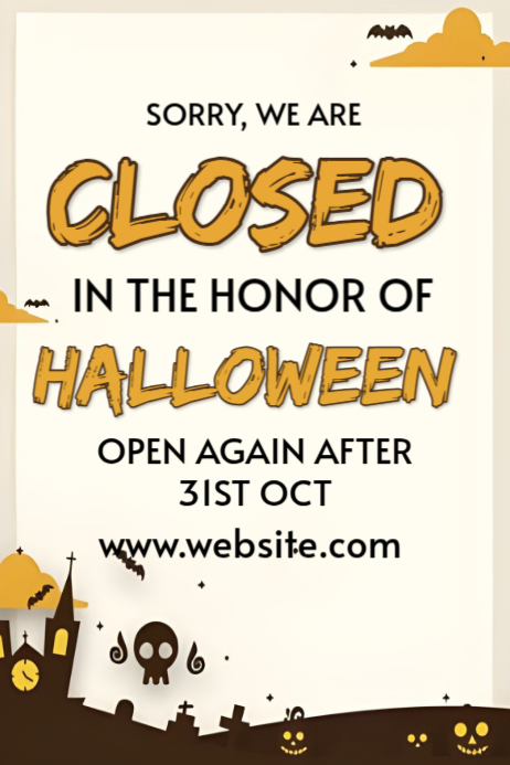 Plantilla de White Joyful Halloween Closed Poster | PosterMyWall