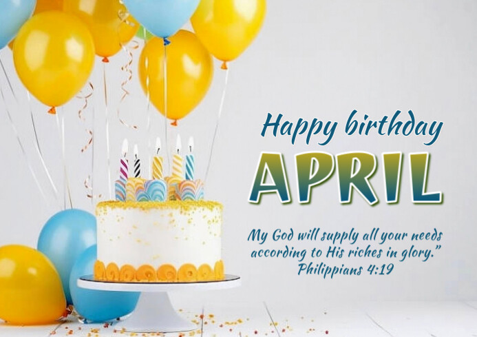 Plantilla de White Joyful Happy Birthday April A4 | PosterMyWall