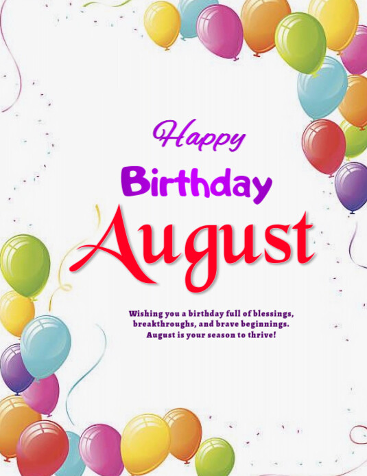 White Joyful Happy Birthday August Flyer (us Letter) Template ...