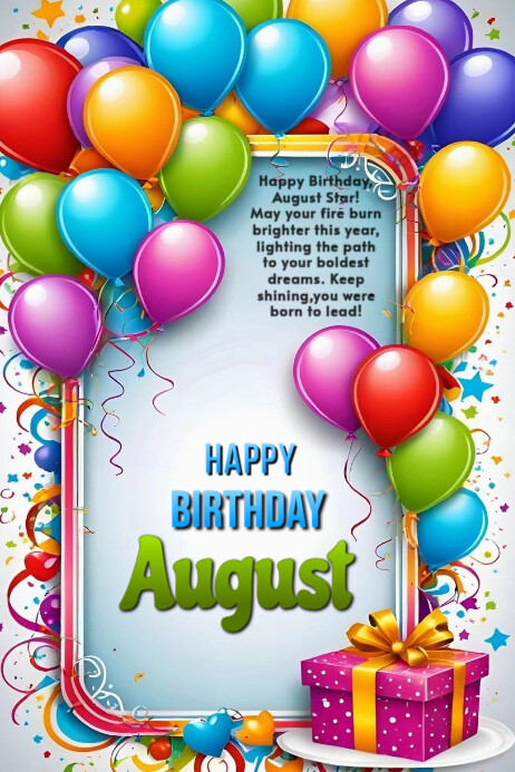 White Joyful Happy Birthday August Poster Template Postermywall