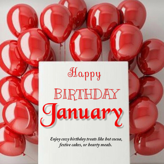 White Joyful Happy Birthday January Logo Template | PosterMyWall