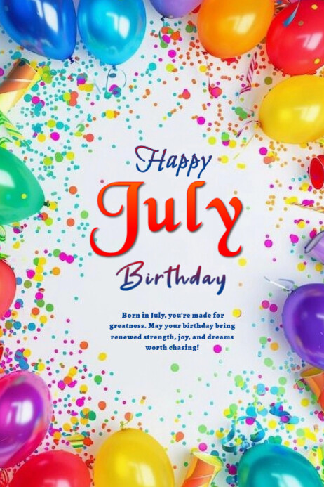 White Joyful Happy Birthday July Banner 4' × 6' Template | PosterMyWall