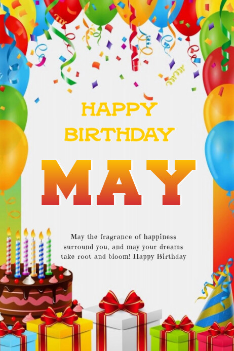 Copy of White Joyful Happy Birthday May Poster | PosterMyWall
