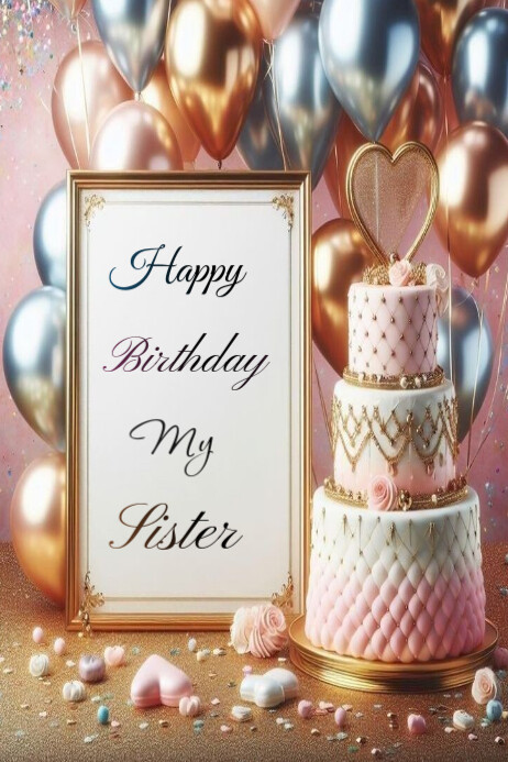 White Joyful Happy Birthday My Sister Poster Template | PosterMyWall