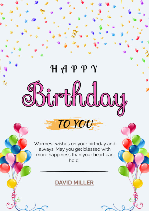 White Joyful Happy Birthday Wishing Posters Template | PosterMyWall