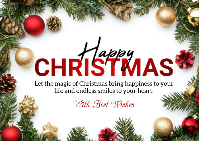 White Joyful Happy Christmas Postcard Template | PosterMyWall