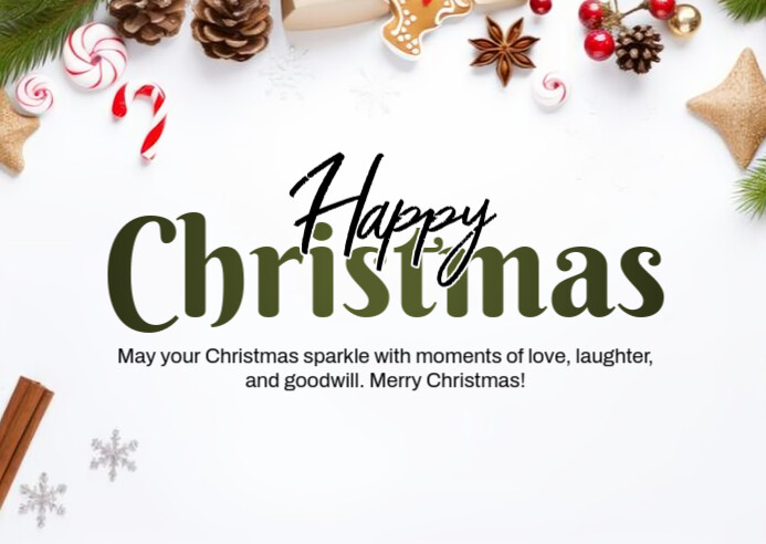 White Joyful Happy Christmas Postcard Template | PosterMyWall