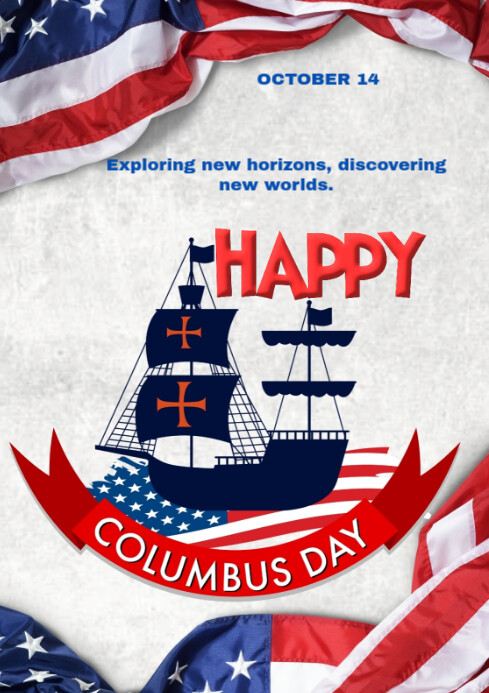 White Joyful Happy Columbus Day A4 Template | PosterMyWall