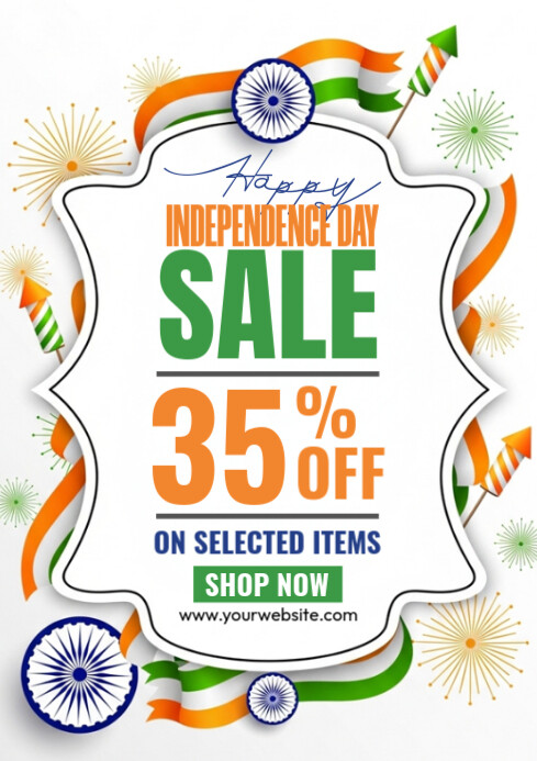 White Joyful Happy Independence Day Sale A4 Template | PosterMyWall