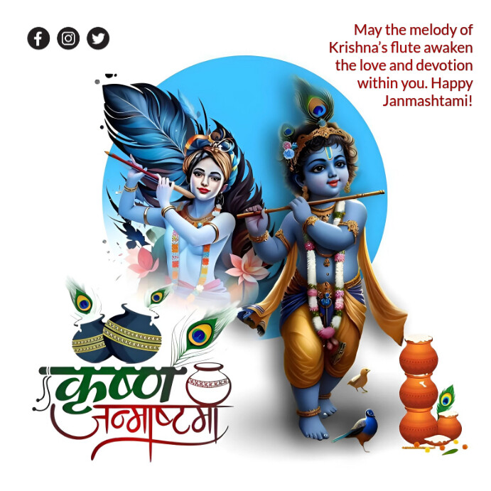 White Joyful Happy Krishna Janmashtami Instagram Post Template ...