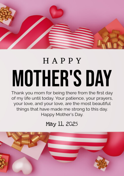 White Joyful Happy Mother's Day Celebration Flyers With Hearts A4 ...